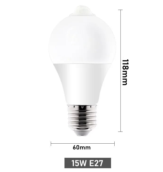 Светодиодная лампа E27 с датчиком движения 12/15/18/20Вт