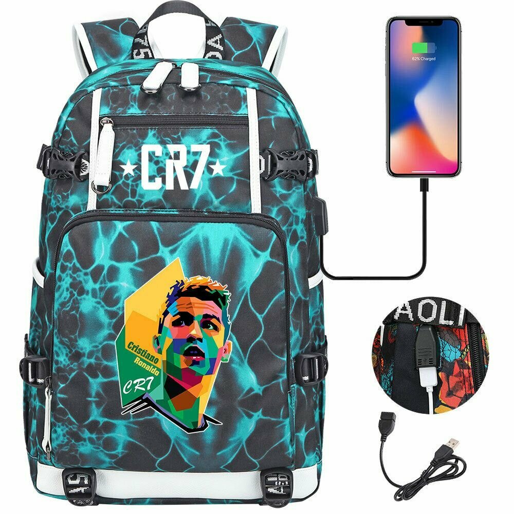 Рюкзак школьный Football Cristiano Ronaldo USB с зарядкой для ноутбука и путешествий