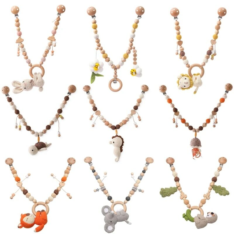 Детские игрушки для коляски крючком, деревянная подвесная коляска для океана, погремушка для прорезывания зубов, колокольчик, мобили в виде животных, подвески для коляски в спортзале, подарки, игрушки