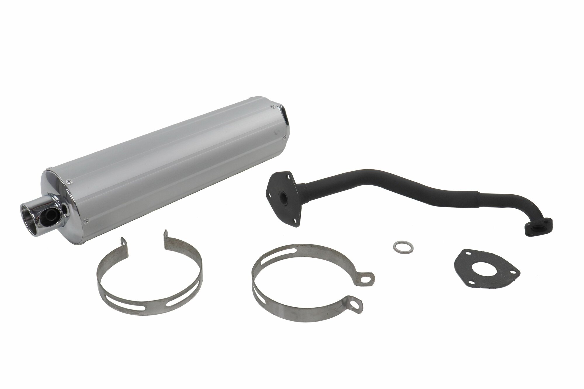 Глушитель 4х так. QT-10 (430 мм) (+ колено(1809) + 2 хомута с резинками+прокладка+кольцо)