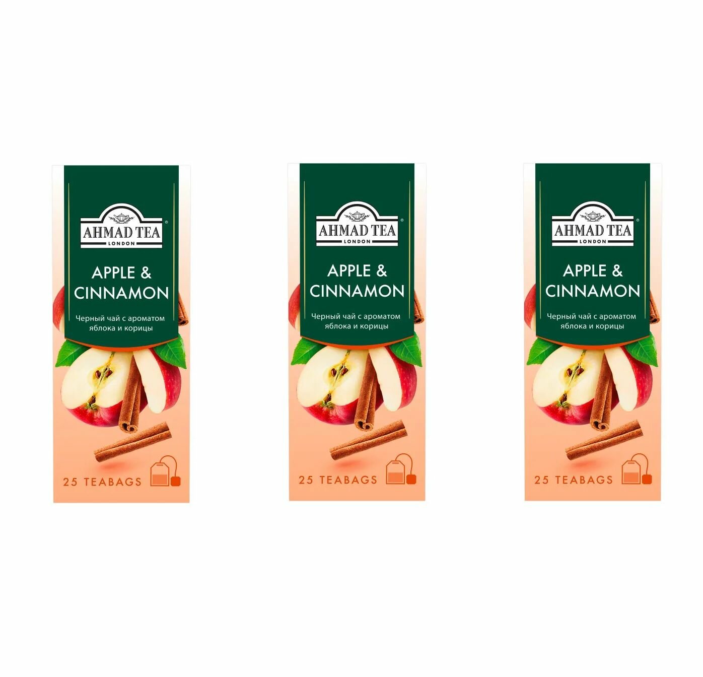 Ahmad Tea Чай в пакетиках, Яблоко и корица, 25 пакетиков, 3 уп