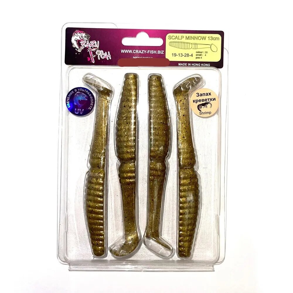 Силиконовая приманка мягкая съедобная Crazy Fish Scalp Minnow 5,5" 13.00 см 19-130-28-4 4 шт.
