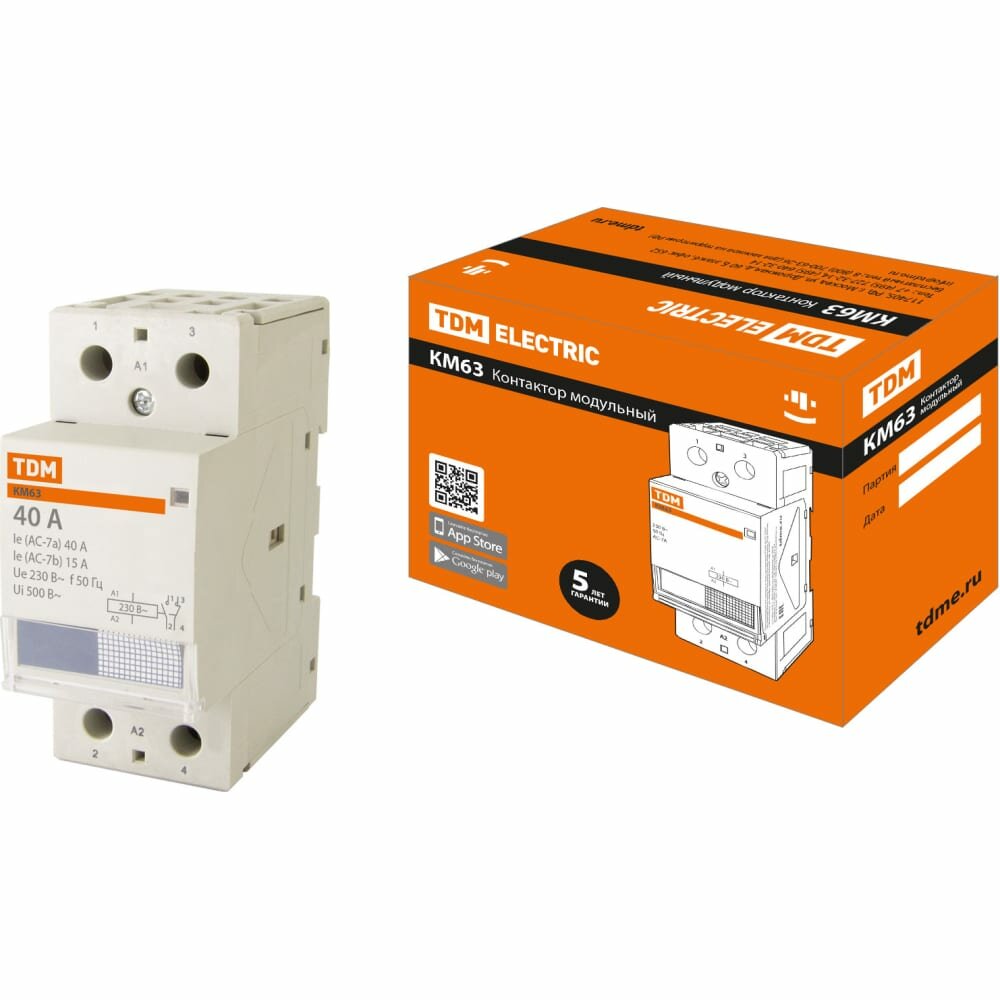 Модульный контактор TDM ELECTRIC КМ63/2-40 SQ0213-0009, для автоматизации инженерного оборудования