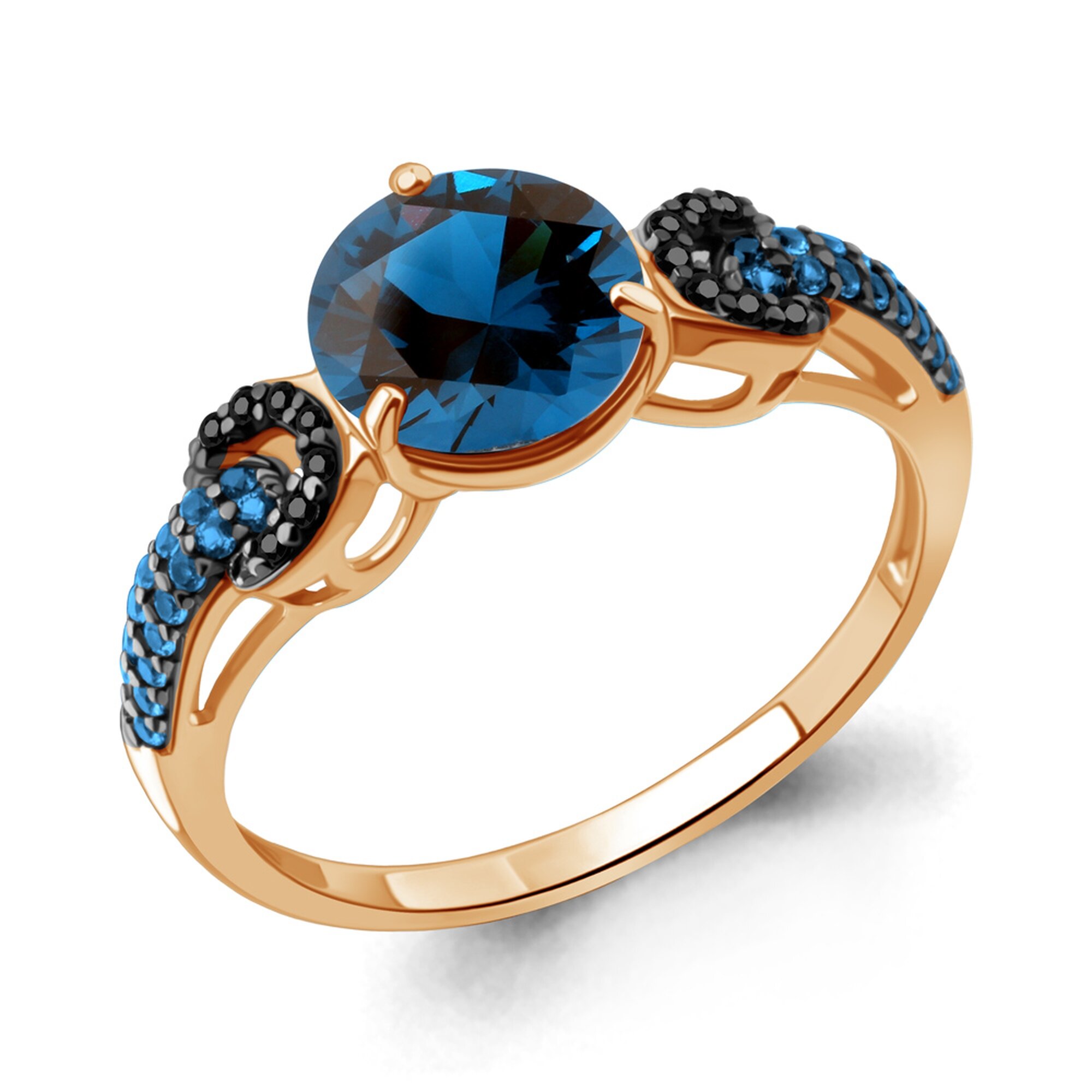 Кольцо, серебро, 925 проба, золочение, Лондон топаз, сапфир синтетический, кристалл