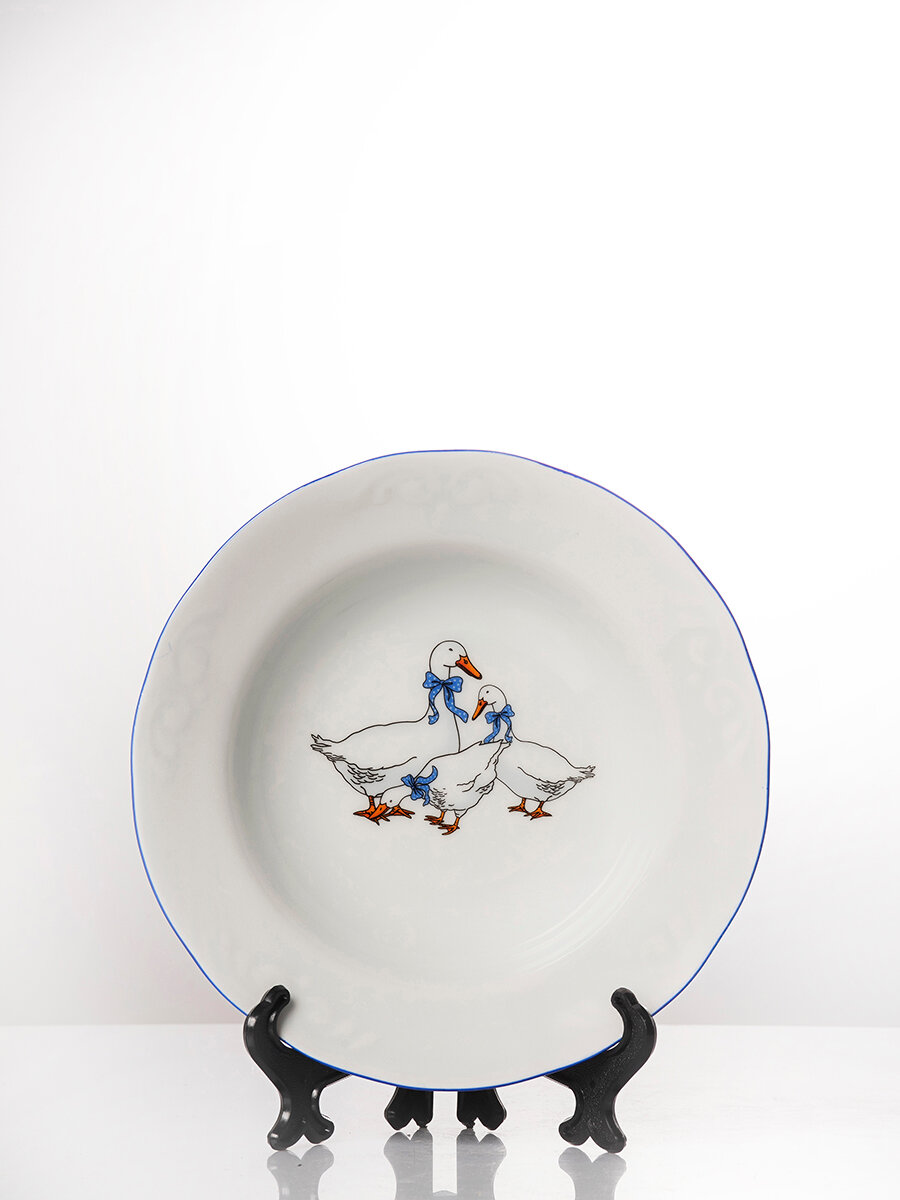 Набор фарфоровых тарелок глубоких 200 мм. "Гуси" "Надежда" 6 шт, Добрушский фарфоровый завод