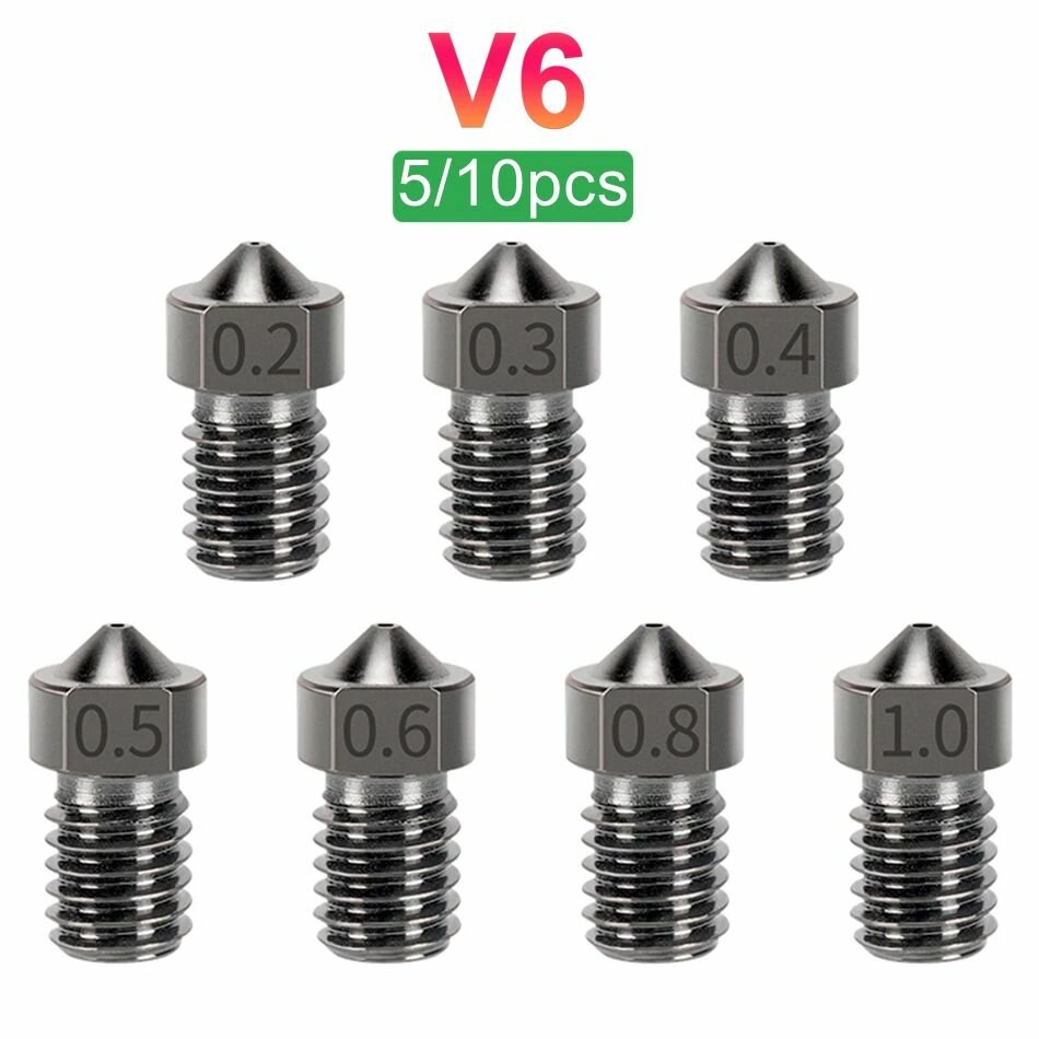 KINGROON Сопла V6 из закаленной стали для 3D принтера 5PC 0,4 мм