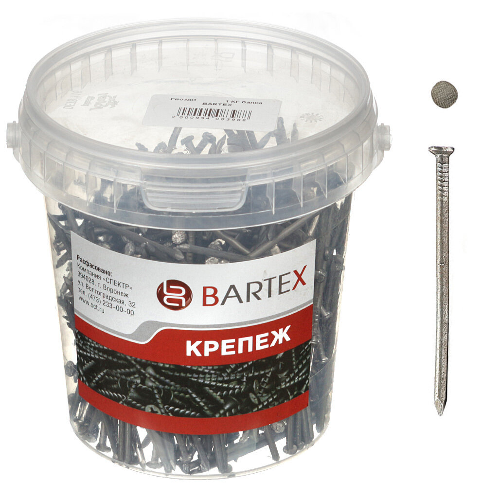 Гвозди строительные Bartex 3х70 мм, 1 кг, в банке, для строительных работ