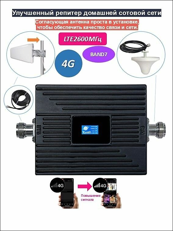 LTE2600 МГц Ретранслятор сотовой сети 4G Band 7 Усилитель приема сигнала домашнего мобильного телефона Комплект направленной антенны-HD-CJ1207