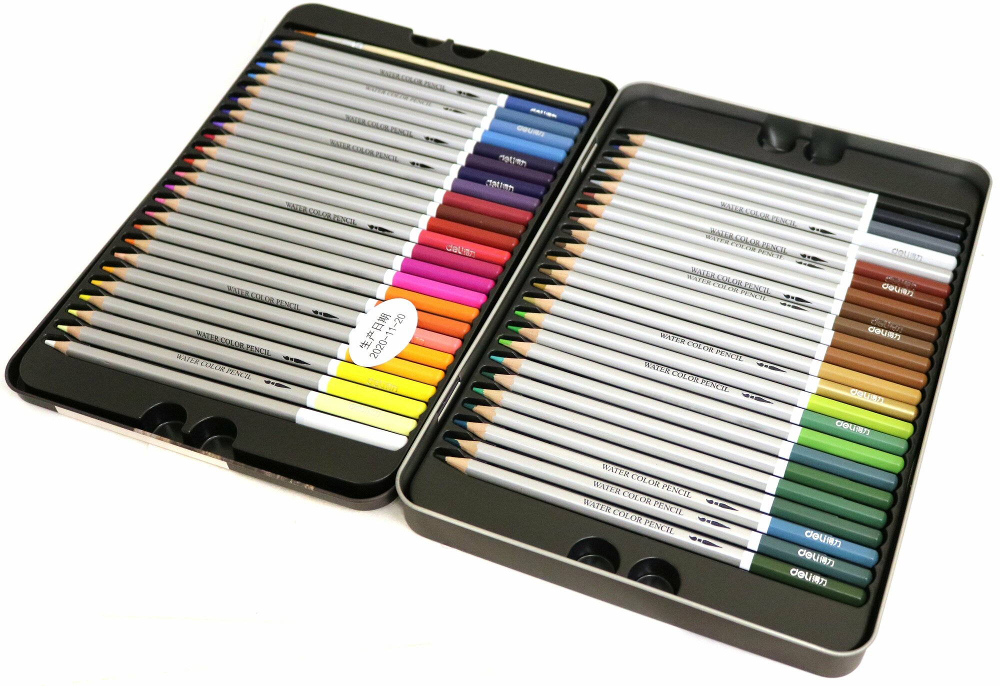 Карандаши цветные акварельные Deli 6523 Nuevo липа 48цв. сереб. корпус мет. кор. 6523