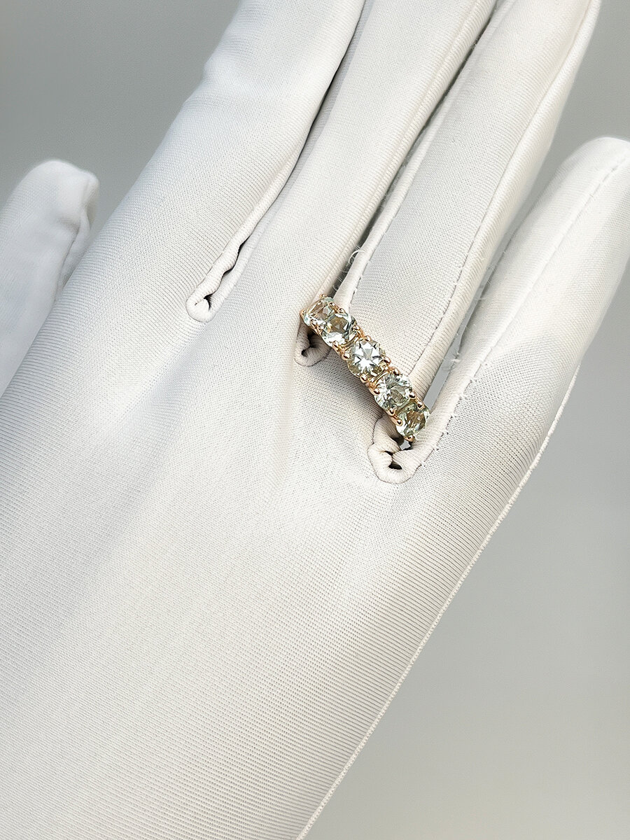 Кольцо дорожка, красное золото, 375 проба, аквамарин