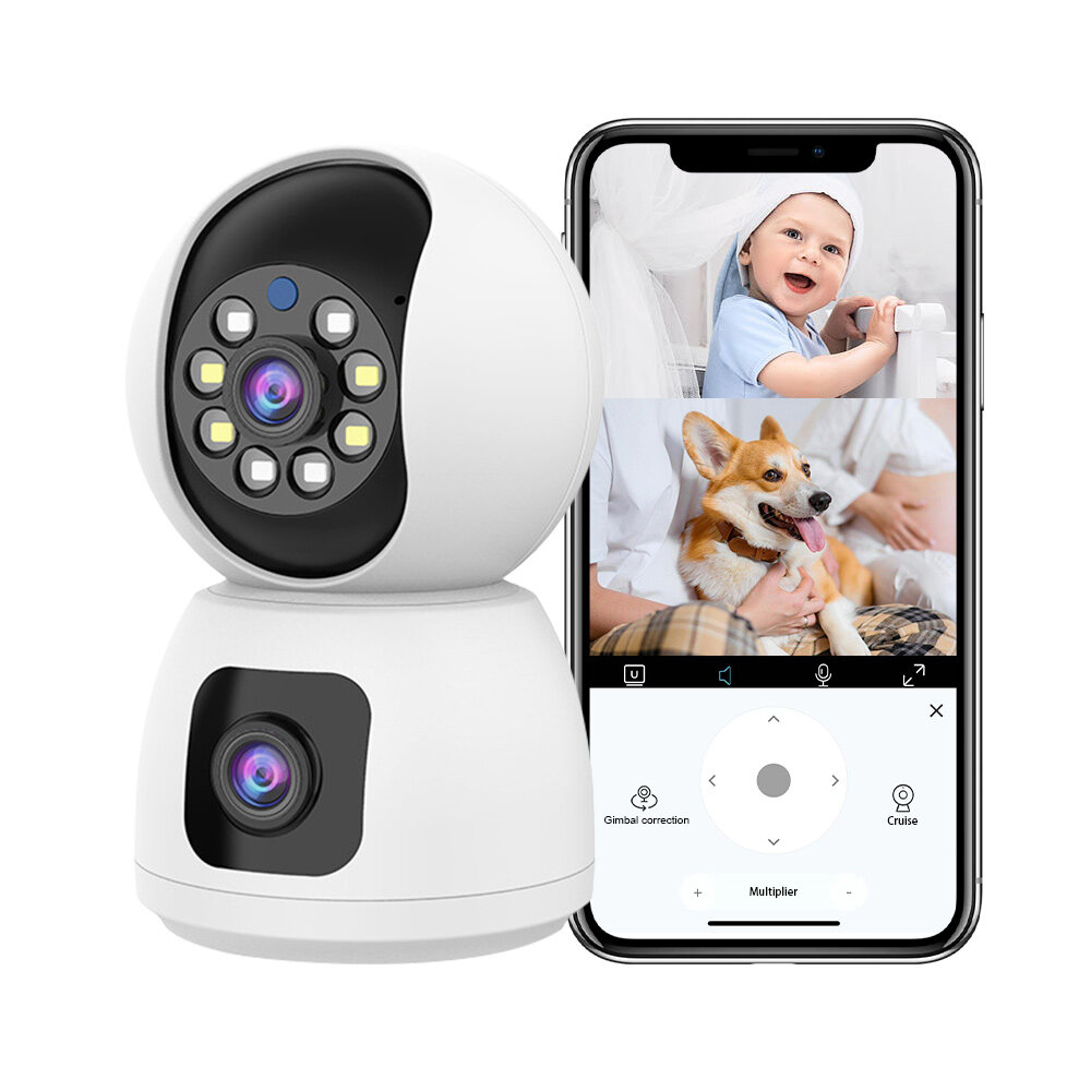 1080P Smart WiFi Camera Wireless Monitor Camera Dual Lens 2.4G/5G Connection Full Color Night Vision Two-Way Talk Motion Detection Alarm Reminder Wireless Camera for Home Office Outdoor Indoor 1 Wireless Camera 1 Set of Installation Screws 1 Bracket 1