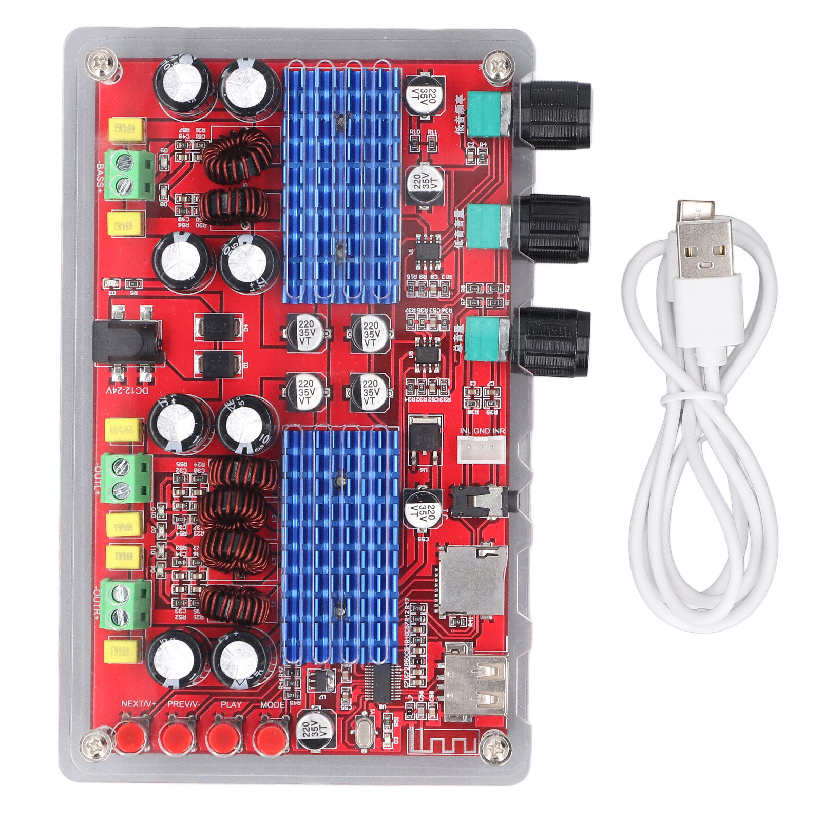 Плата усилителя сабвуфера 60 Вт + 60 Вт + 100 Вт 2.1-канальный чип TPA3116 Bluetooth AUX-вход DC12‑24 В XH‑M560 Bass для беспроводной акустической системы