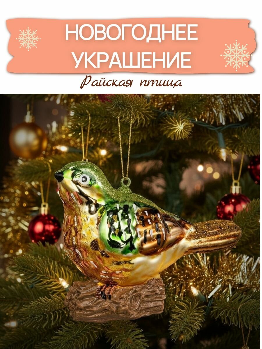 НГ Украшение стеклянное "Райская птица" 11см