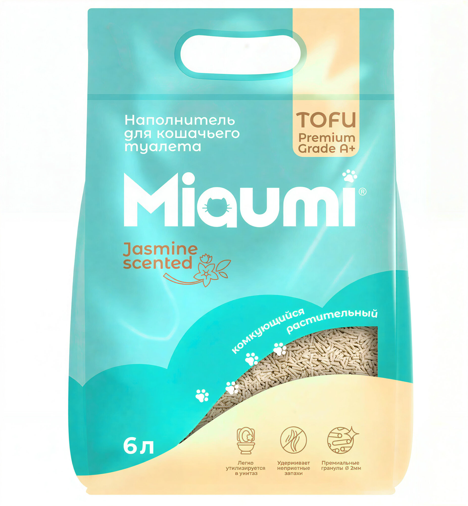 Наполнитель комкующийся Miaumi Tofu Jasmine Scented с ароматом жасмина,6 л
