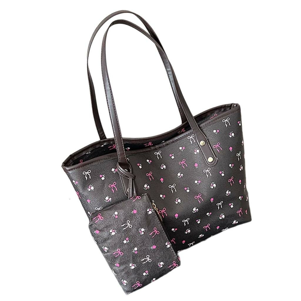 Комплект из 2 предметов, вместительная универсальная сумка через плечо с принтом и бантом для пригородных поездок-кофейного цвета