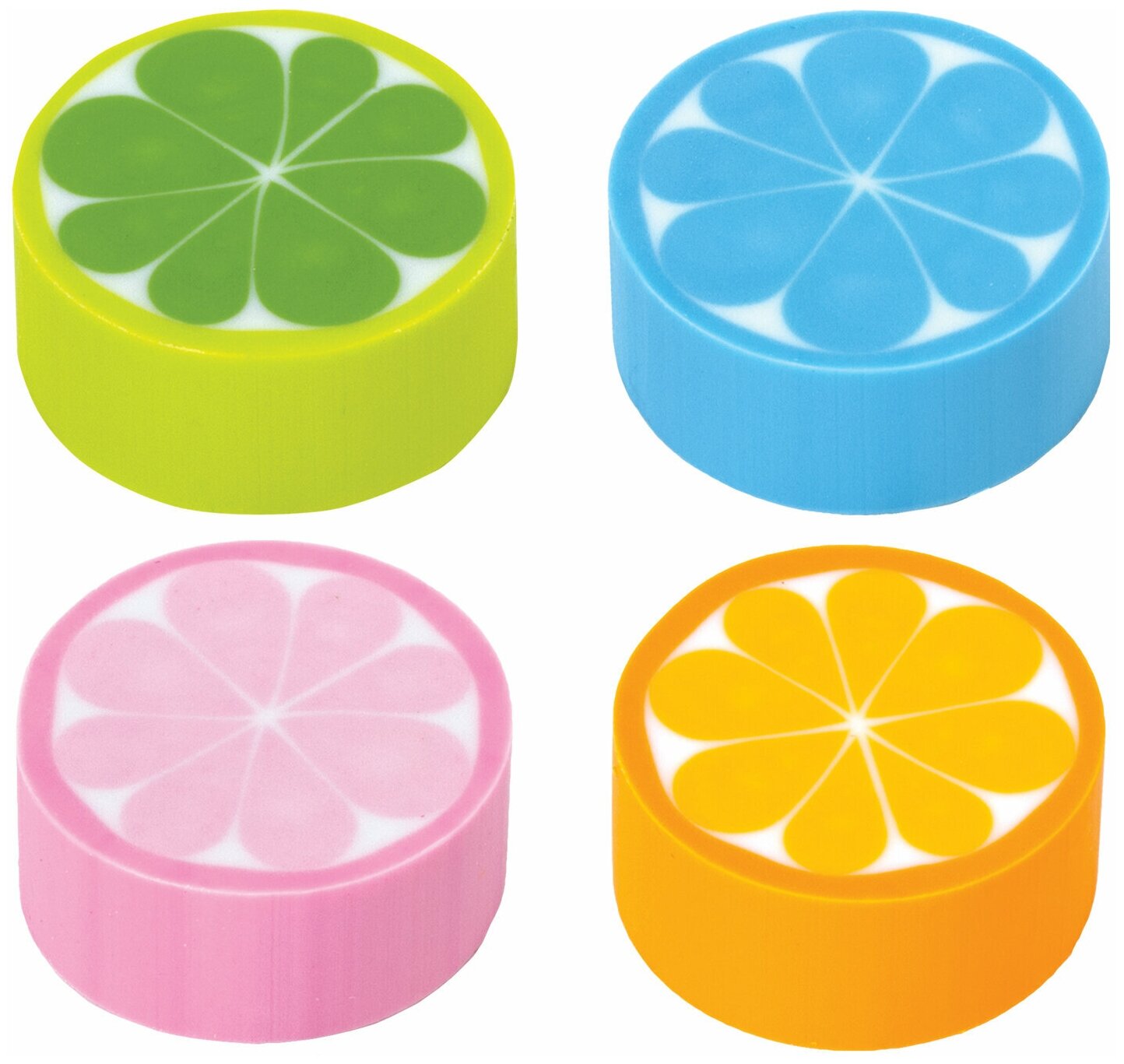 Ластик пифагор "Лимончики", 27х27х12 мм, цвет ассорти, круглый, 228720 (цена только за 1 шт.)