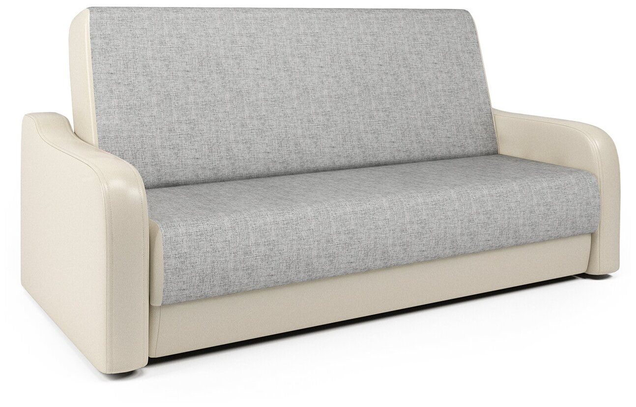 Диван-книжка Грант М 120х190 см, раскладной, с подлокотниками, экокожа беж и серый шенилл