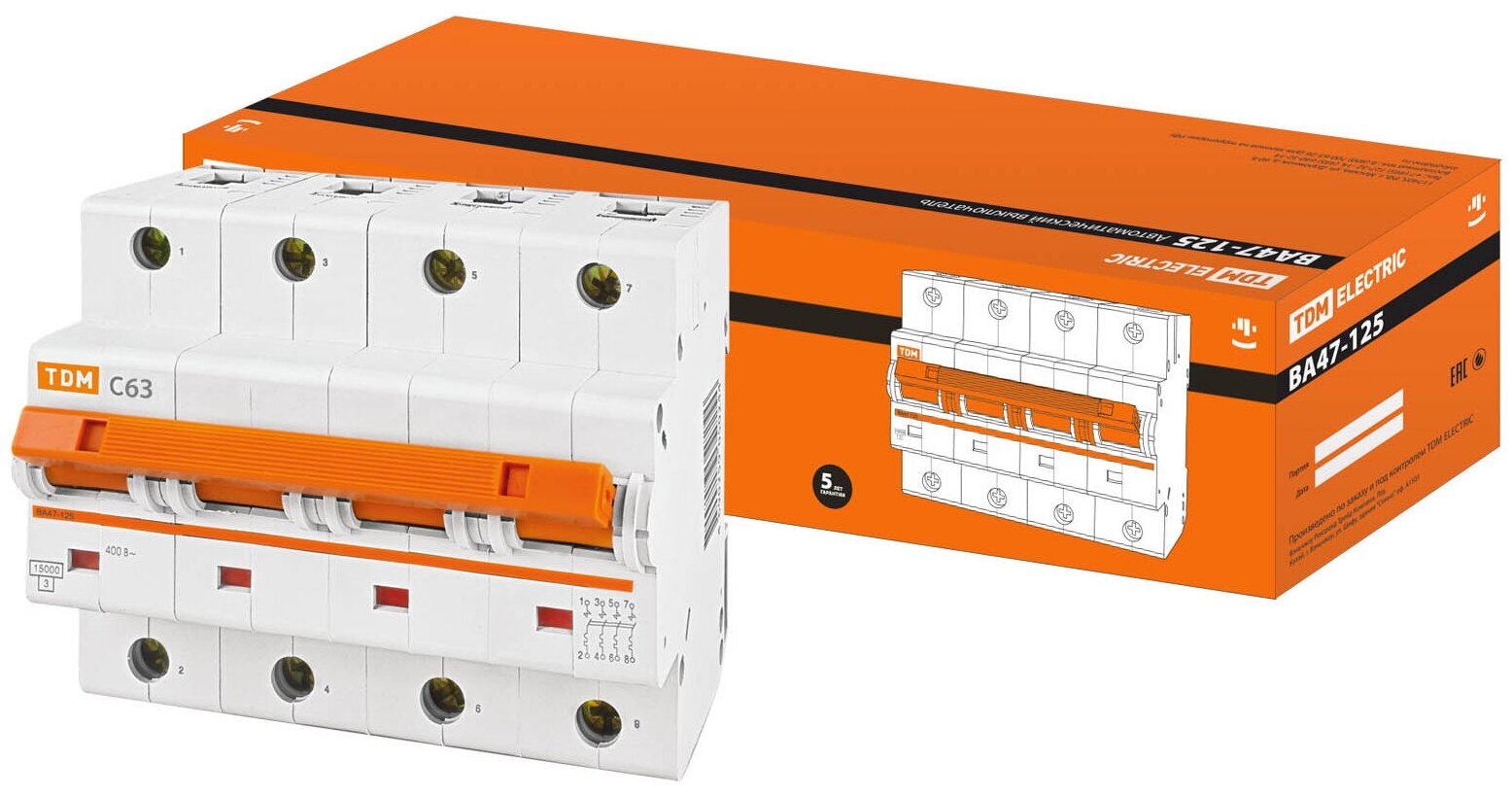 Автоматический выключатель ВА47-125 4Р 63А 15кА х-ка С, TDM SQ0208-0093 (1 шт.)