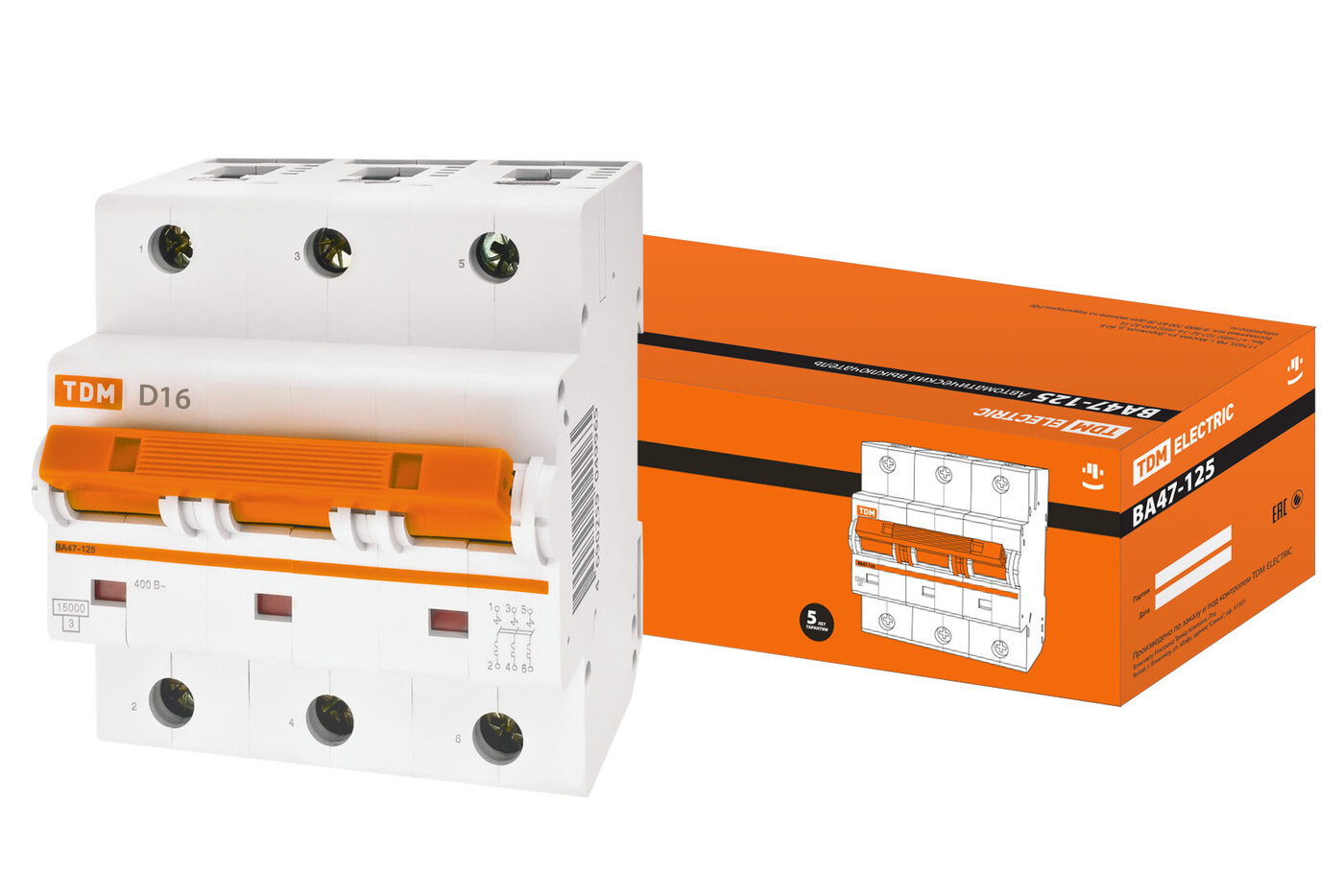 Автоматический выключатель ВА47-125 3Р 16А 15 кА тип D TDM Electric