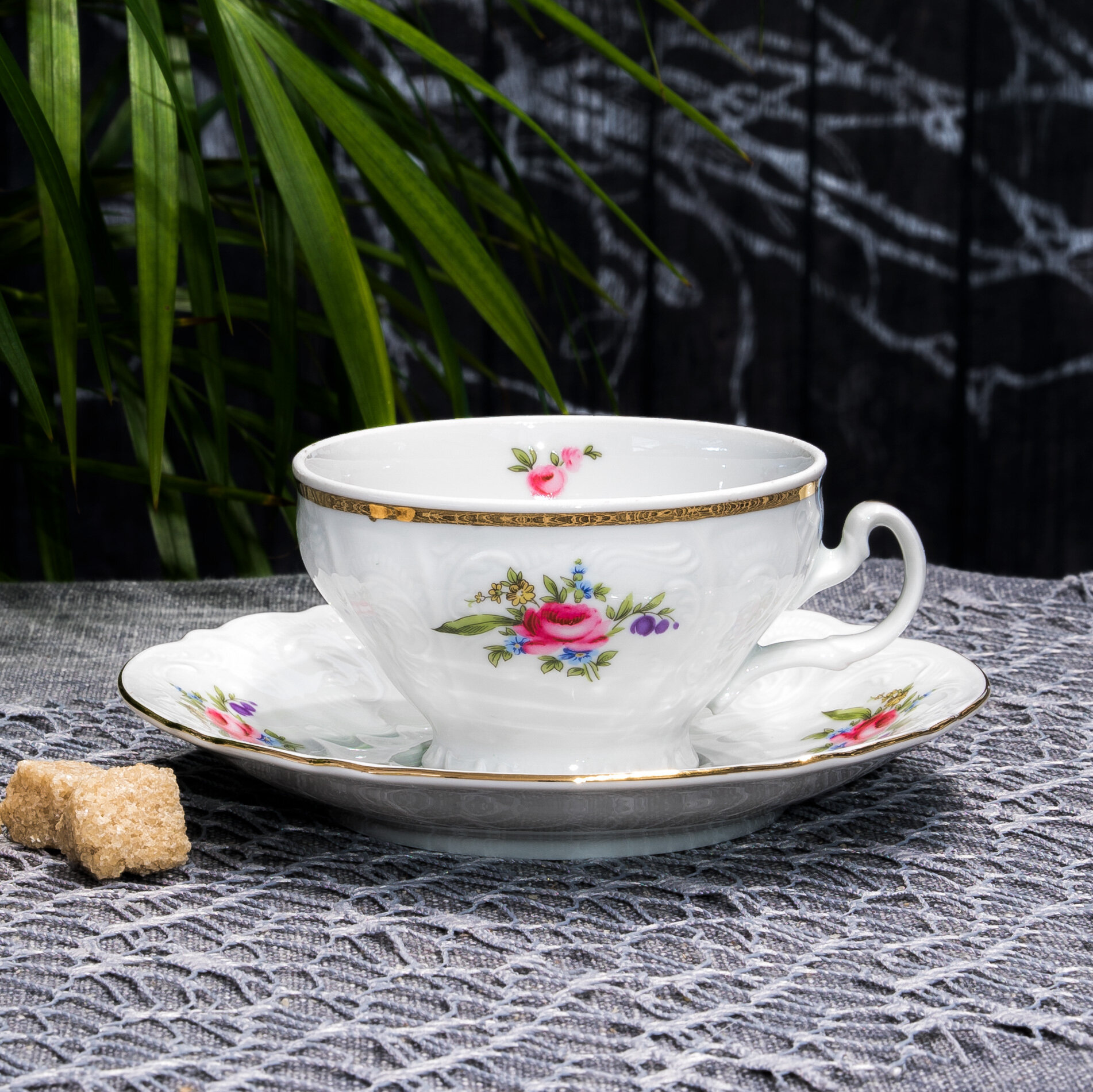 Чайная пара Бернадотт Мейсенский букет, набор для чаепития на 1 персону: чашка 205 мл, блюдце из фарфора, Bernadotte, подарочная