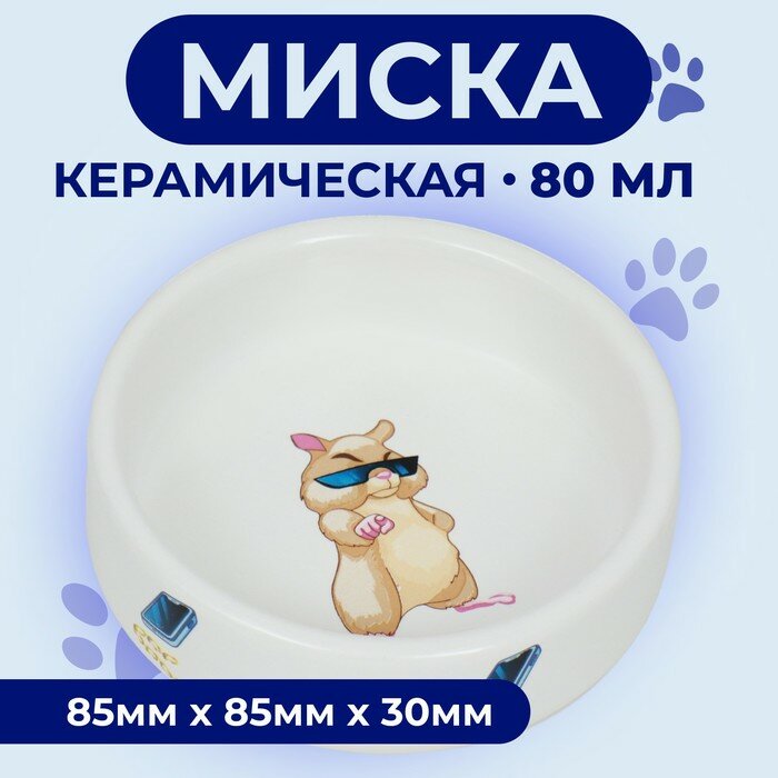 Миска керамическая для грызунов "На стиле" 80 мл 8,5 х 3 см, 9942187