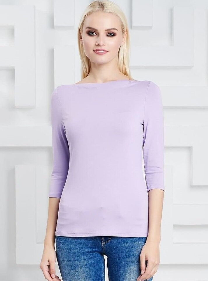 Блуза Сиреневая, рукав три четверти, ворот лодочка, вискоза