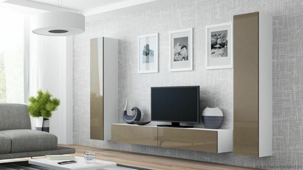 Стенка в гостиную Мебель на Руси "Виго 4" 220х200х42, белый / капучино глянец