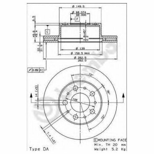 Тормозной диск передний Brembo 09508210 для Volvo 740, 760, 780