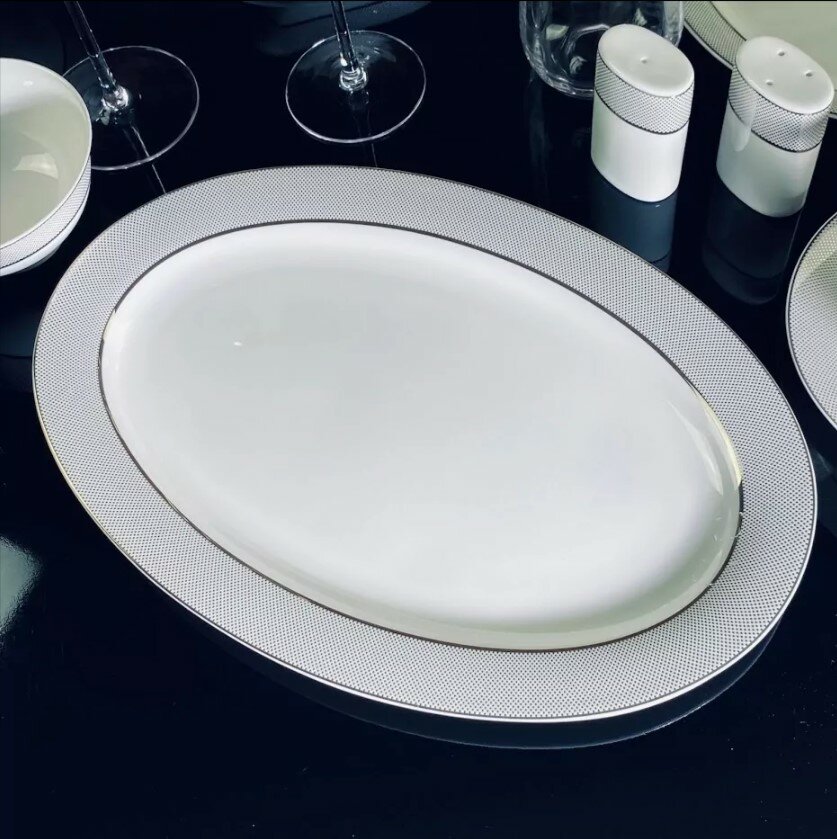 Овальное блюдо 23см серебряная симфония Костяной фарфор 145-524 118-145-524