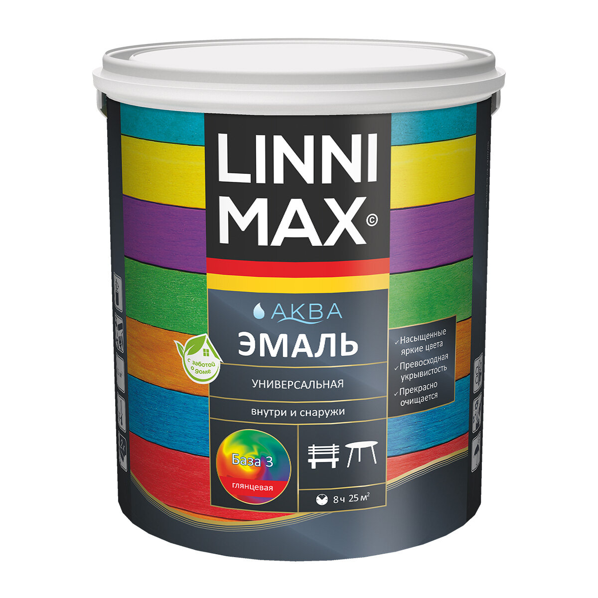 Эмаль алкидная Linnimax универсальная, глянцевая, база 1, белая, 2,5 л