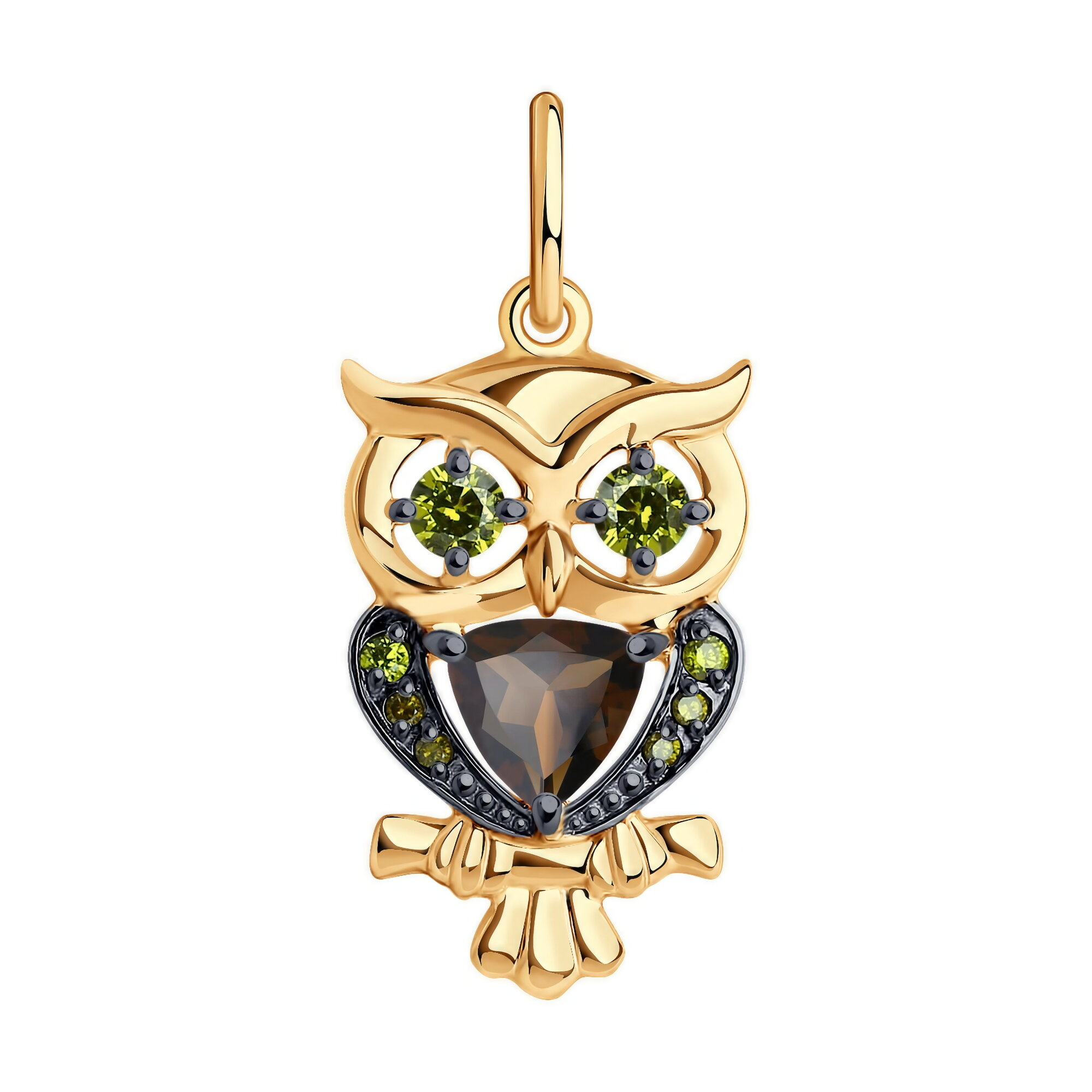 Подвеска, красное золото, 585 проба, раухтопаз, фианит