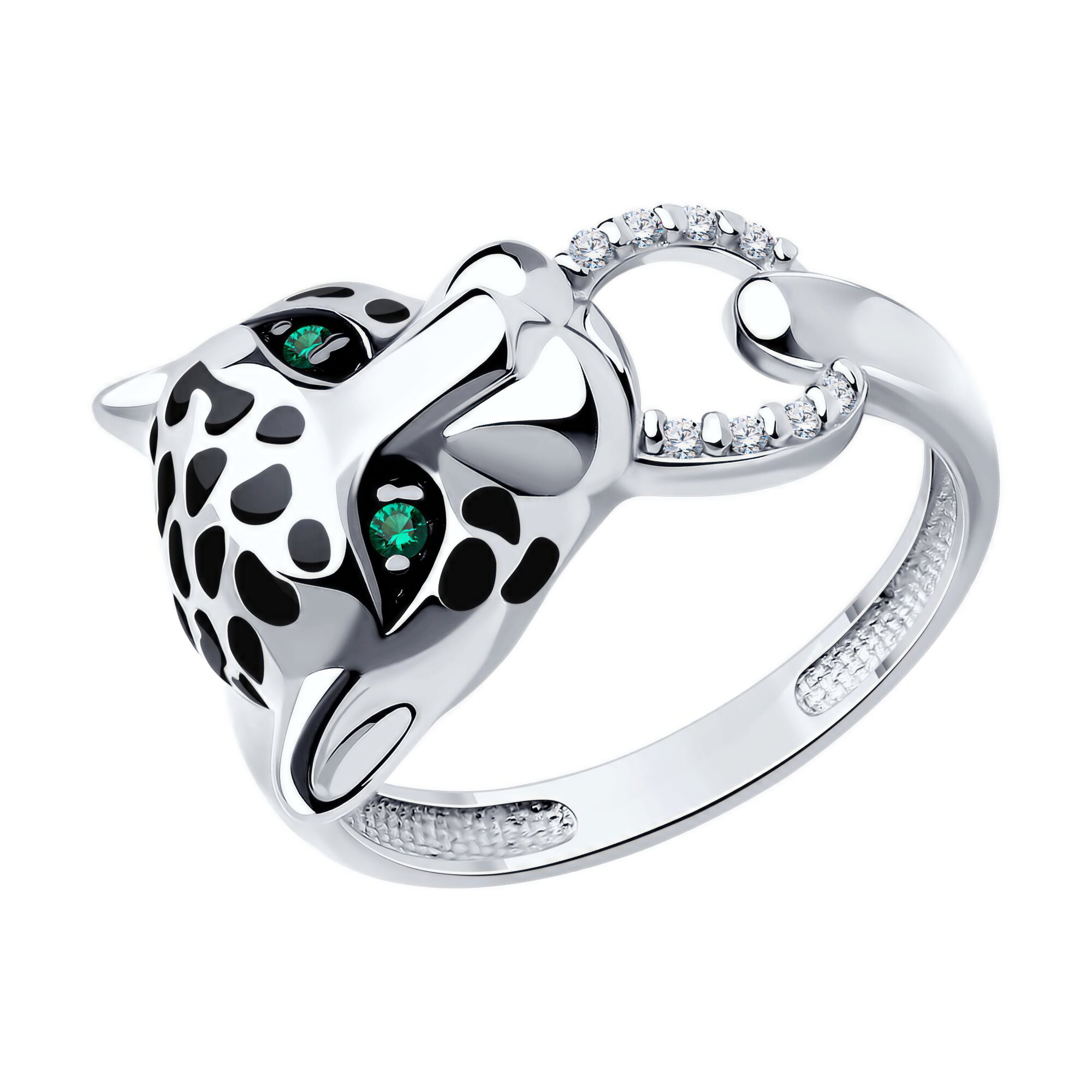 Кольцо, серебро, 925 проба, родирование, эмаль, фианит