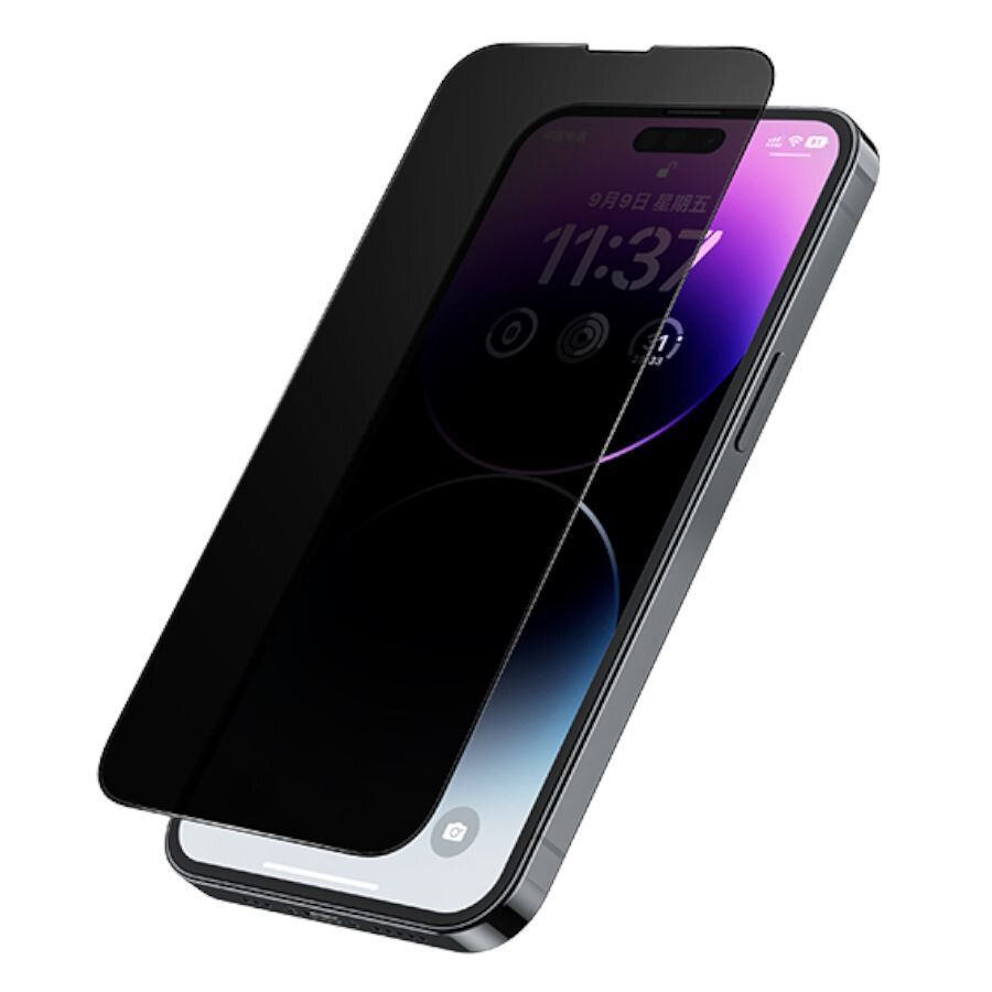 Защитное стекло антишпион на дисплей iPhone 14/13/13 Pro/16e (6.1"), Recci Privacy Anti-Peeping, 9H, с рамкой, 0.33 мм