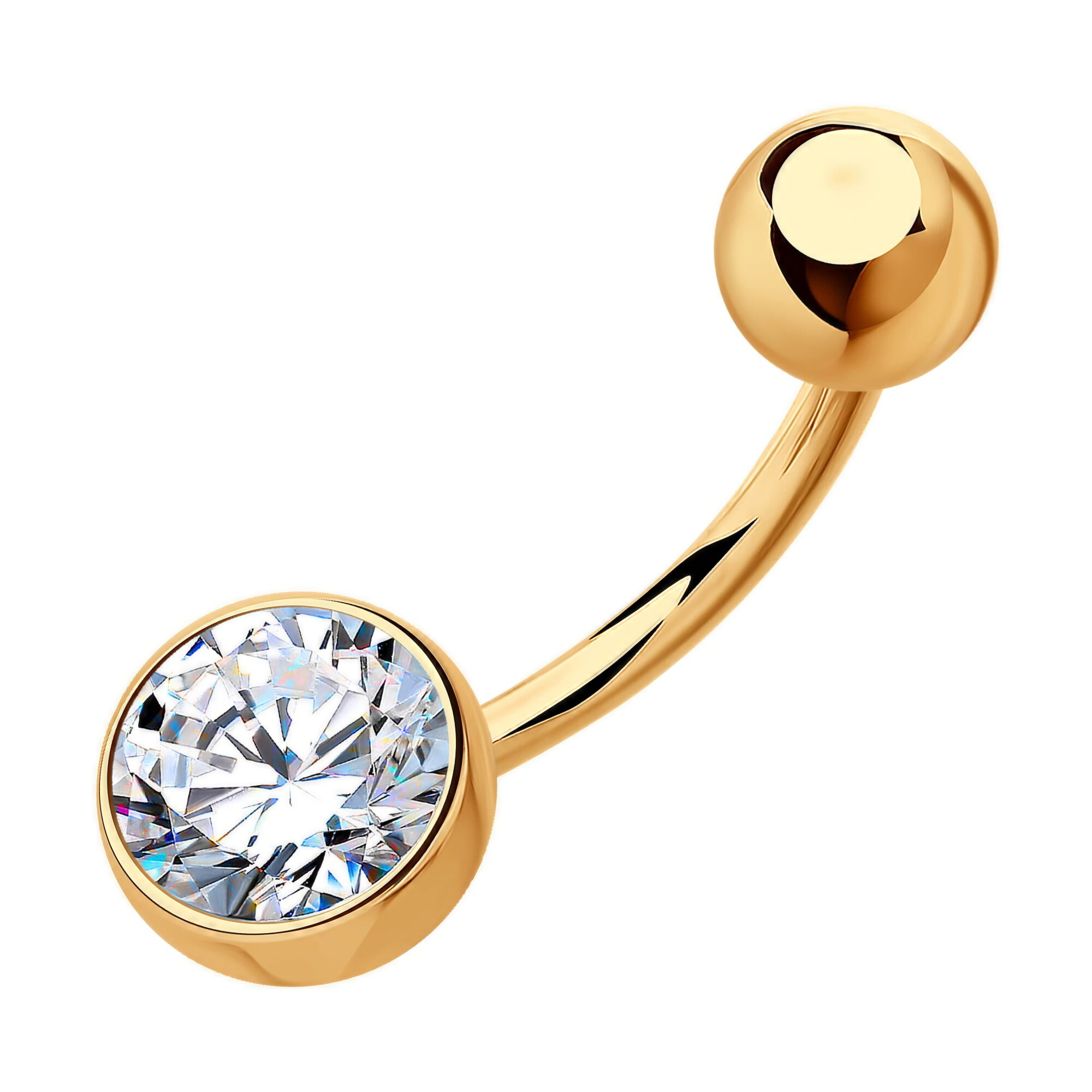 Пирсинг в пупок, красное золото, 585 проба, фианит