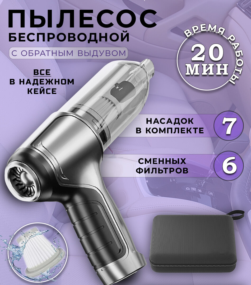 Пылесос для автомобиля беспроводной мощный; ручной портативный мини пылесос для салона машины и дома