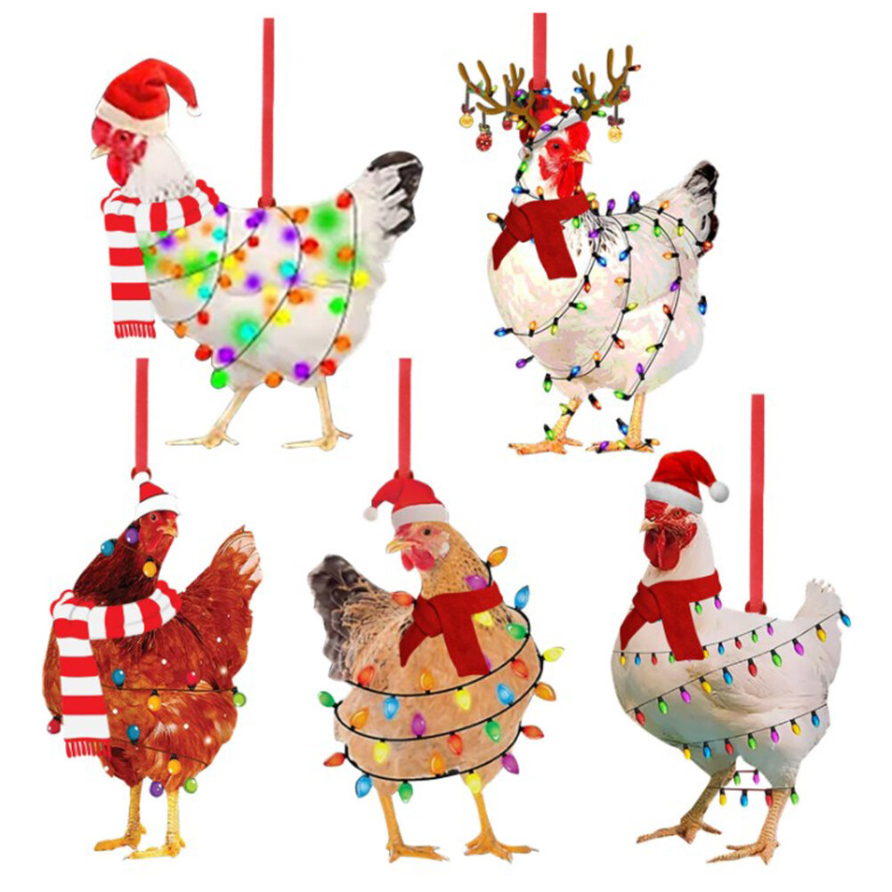 Кулон в виде курицы из рождественского шарфа, милый деревянный кулон в виде курицы или петуха для украшения дома, для использования внутри и снаружи помещений, для фестивалей и вечеринок.