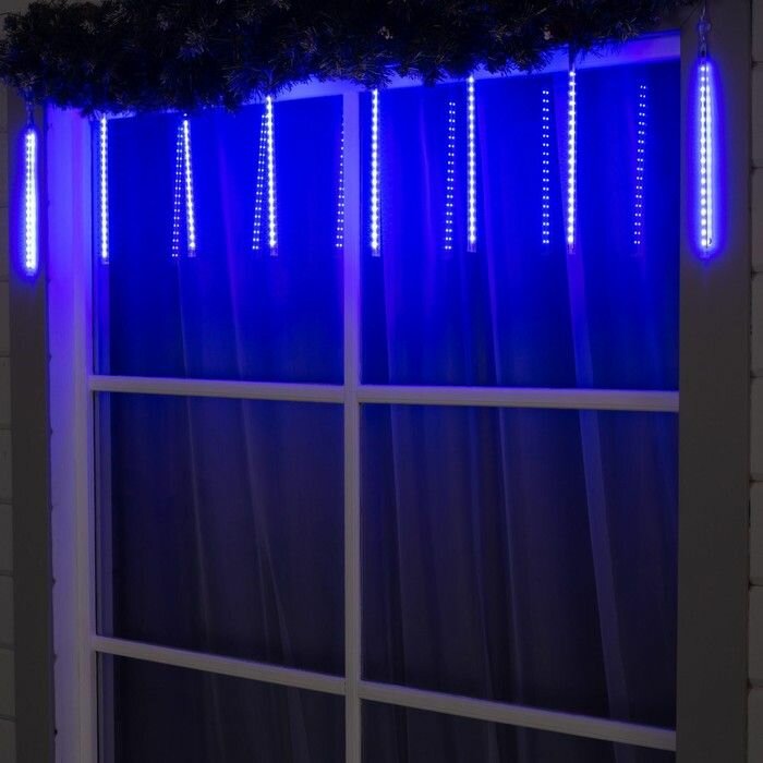 Гирлянда Luazon Lighting "Сосульки", 2,5х0,3 м, IP65, прозрачная нить, 192 LED, синее свечение с эффектом стекания, 12 В (KSNL-004)