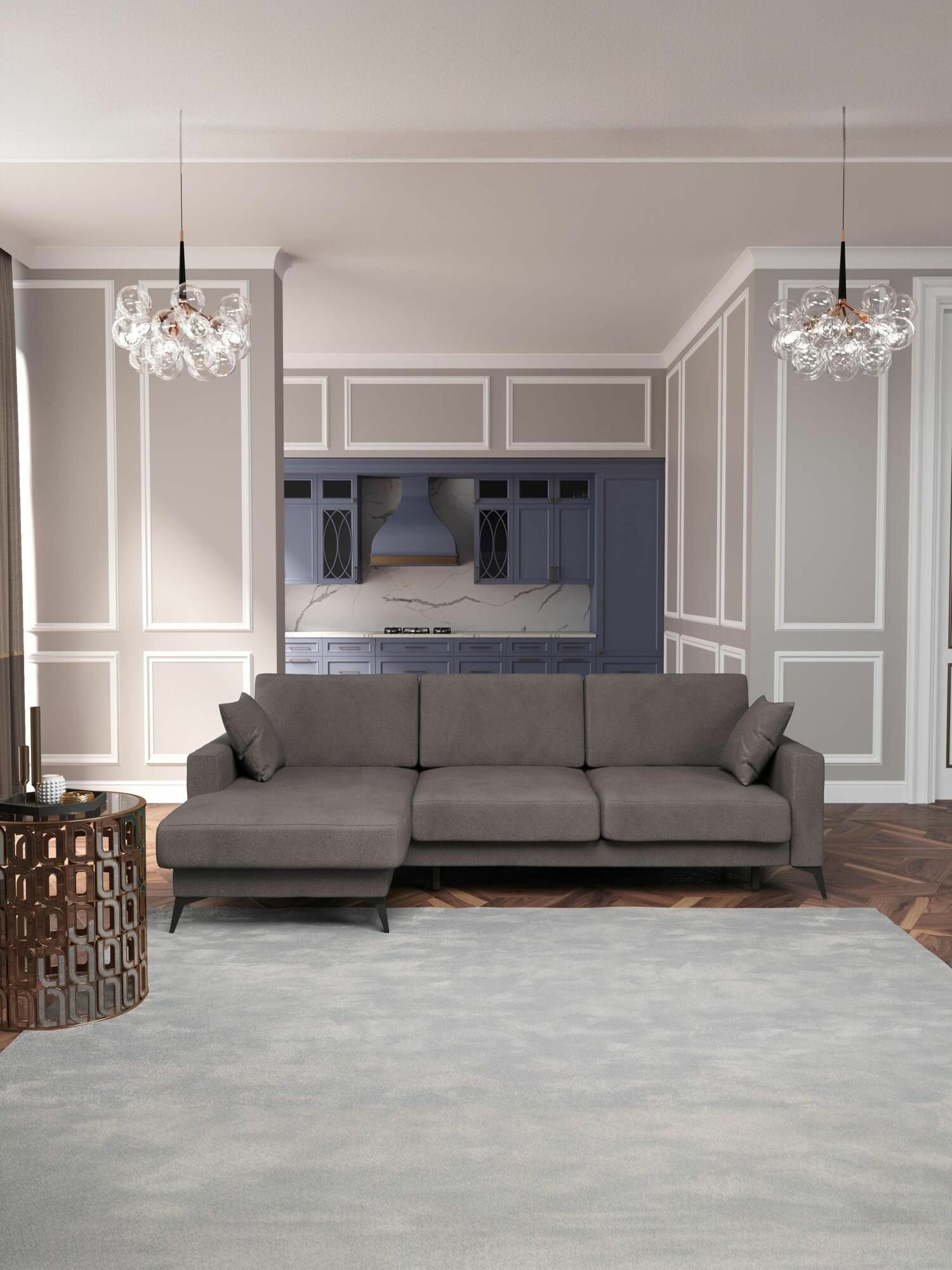 Угловой диван-кровать Manons Maison Наоми/ угол левый, раскладной механизм Еврокнижка (Тик-так), Трикотаж Кофе, 275х106х74 см