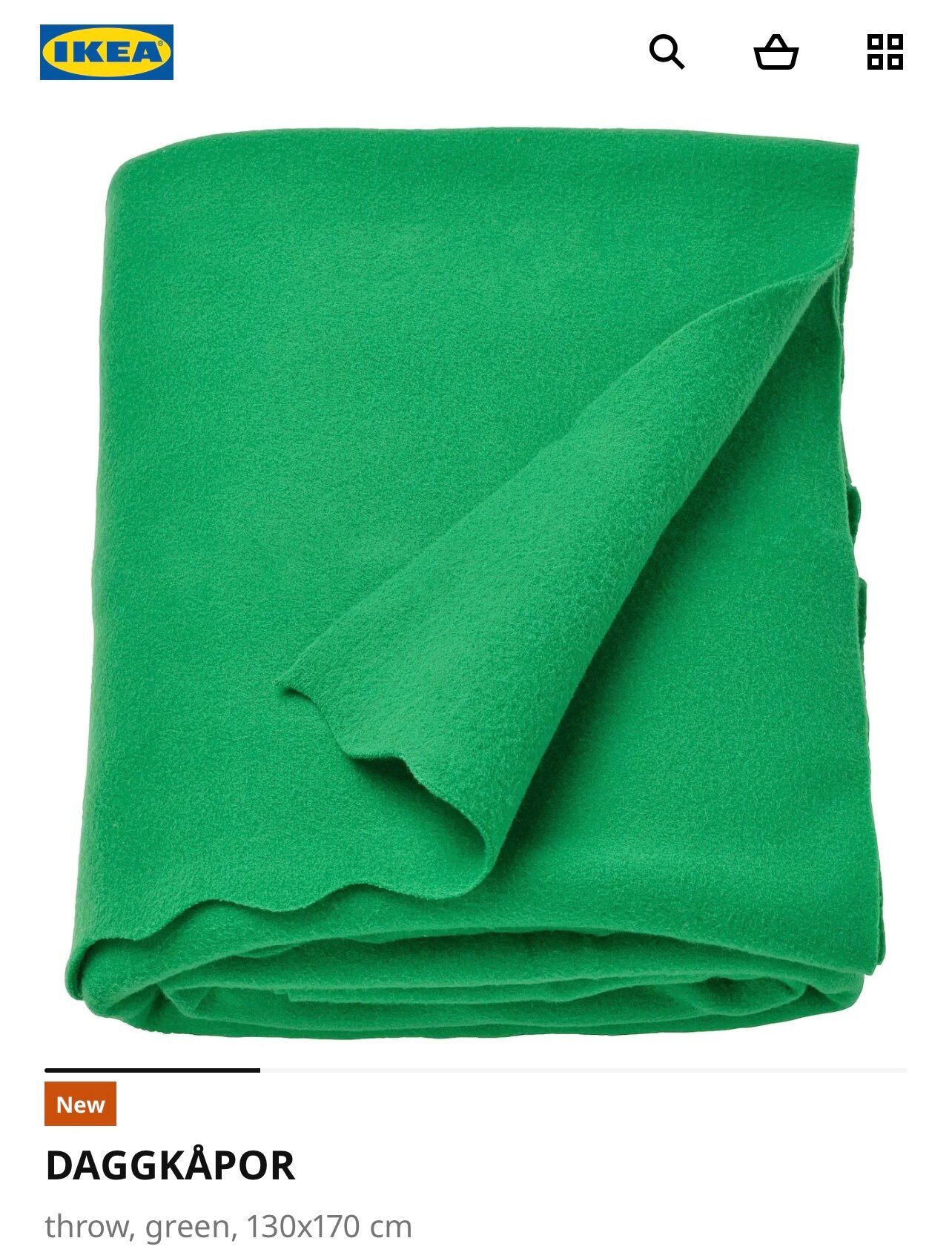 Плед DAGGKÅPOR IKEA, ярко-зеленый, 130x170 см, полиэстер 100 %