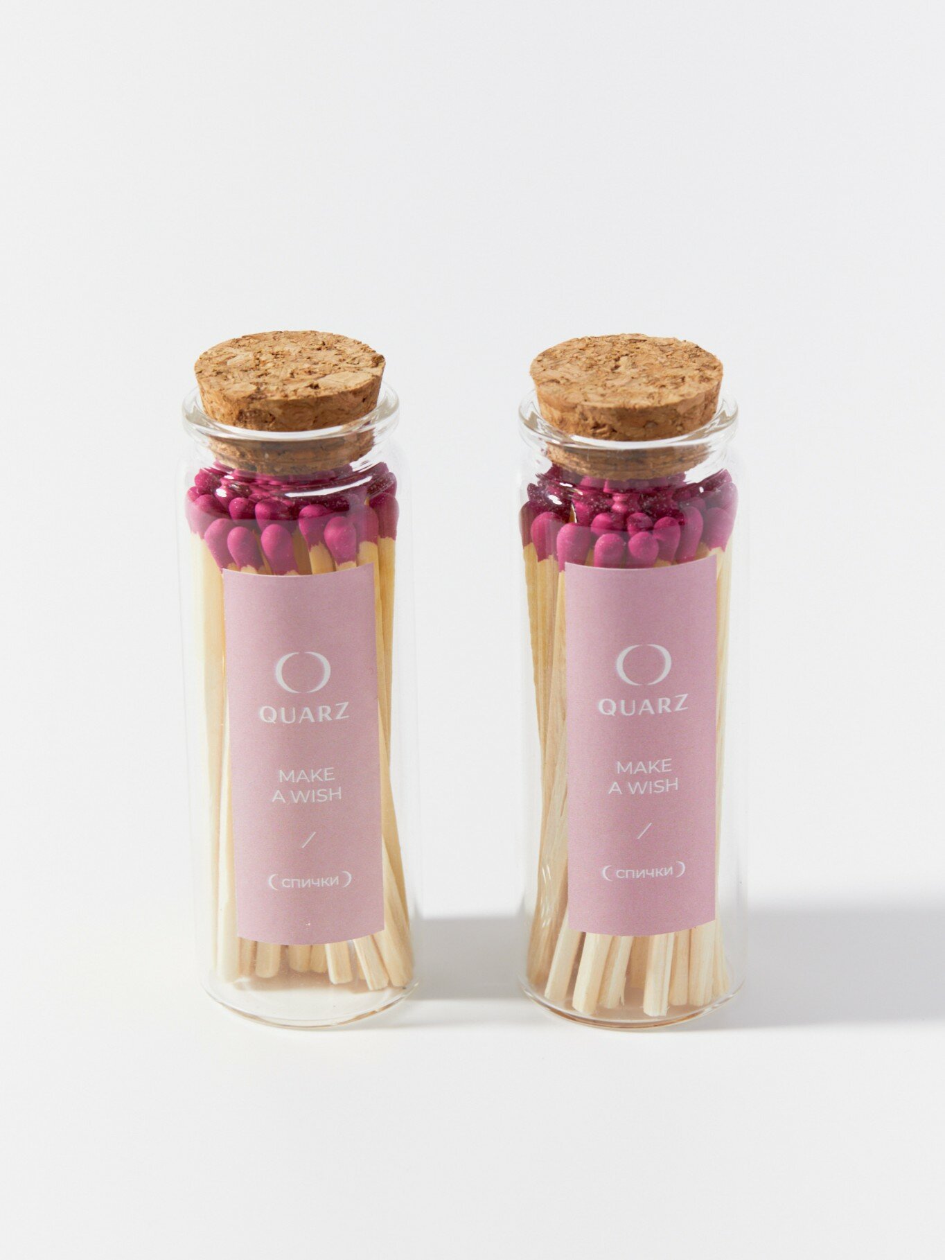 Длинные спички QUARZ для свечей розовые / набор 2 стеклянные колбы по 35 спичек