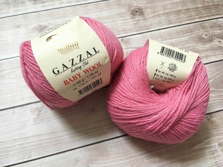 Пряжа Gazzal Baby wool, цвет 831 розовый, набор 6 мотков, вес мотка 50 гр, длина нити 175 м / Газзал беби вул