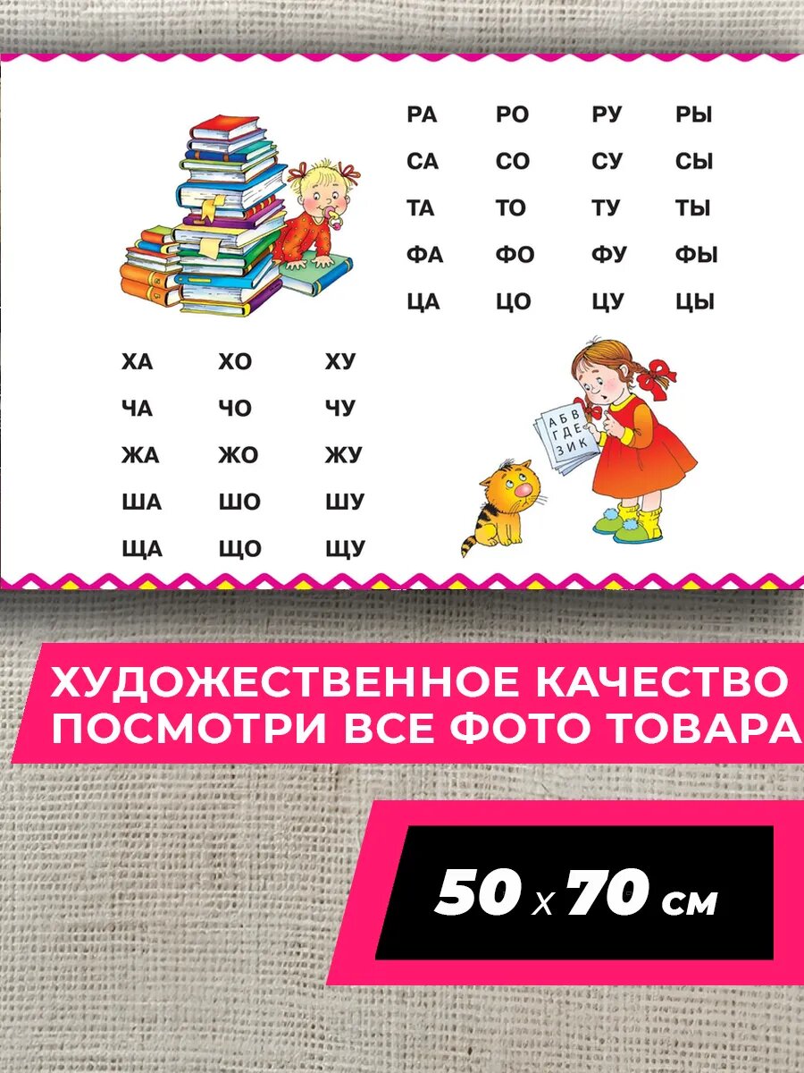 Постер слоговая таблица для детей на стену 27 50 на 70, матовая фотобумага премиум качества