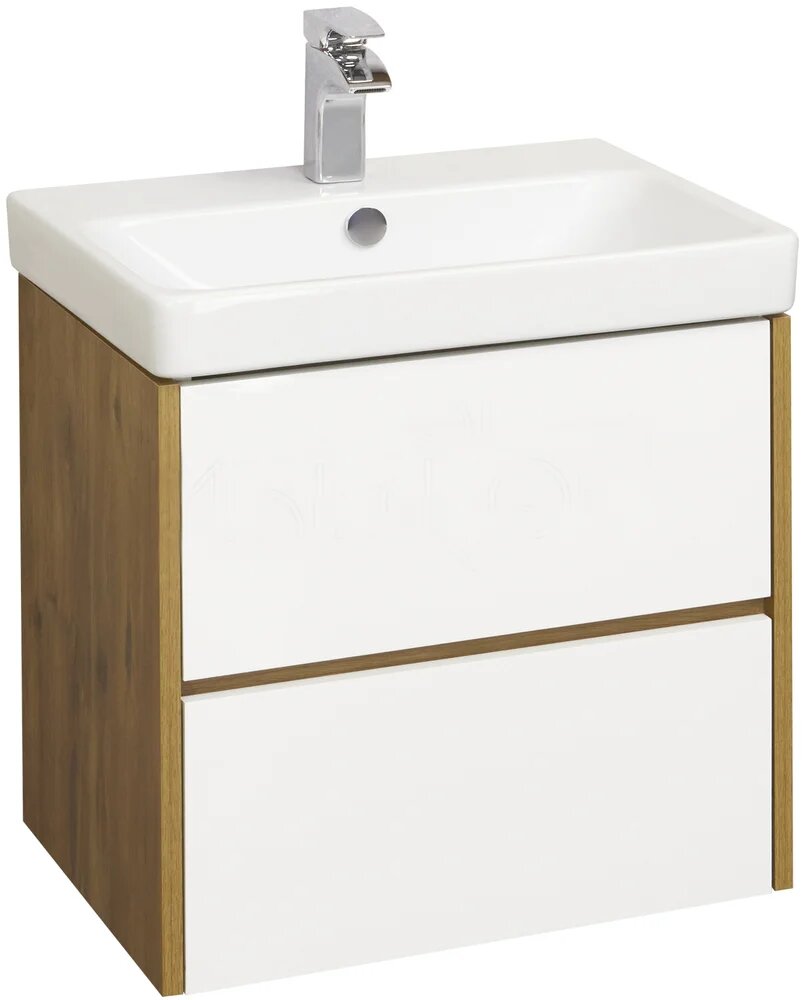 Тумба с раковиной AQUATON Сканди 70 подвесная, 70, 5 см, белая, светлое дерево, глянцевая, с ящиками, раковина для ванной фарфоровая, прямоугольная, встроенный слив-перелив