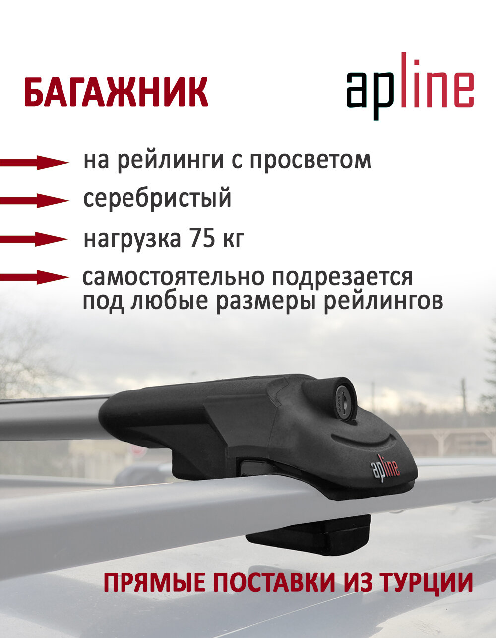 Багажник Apline Ace 1 для Chevrolet Traverse 2017 - н. в. II на рейлинги, серебристый