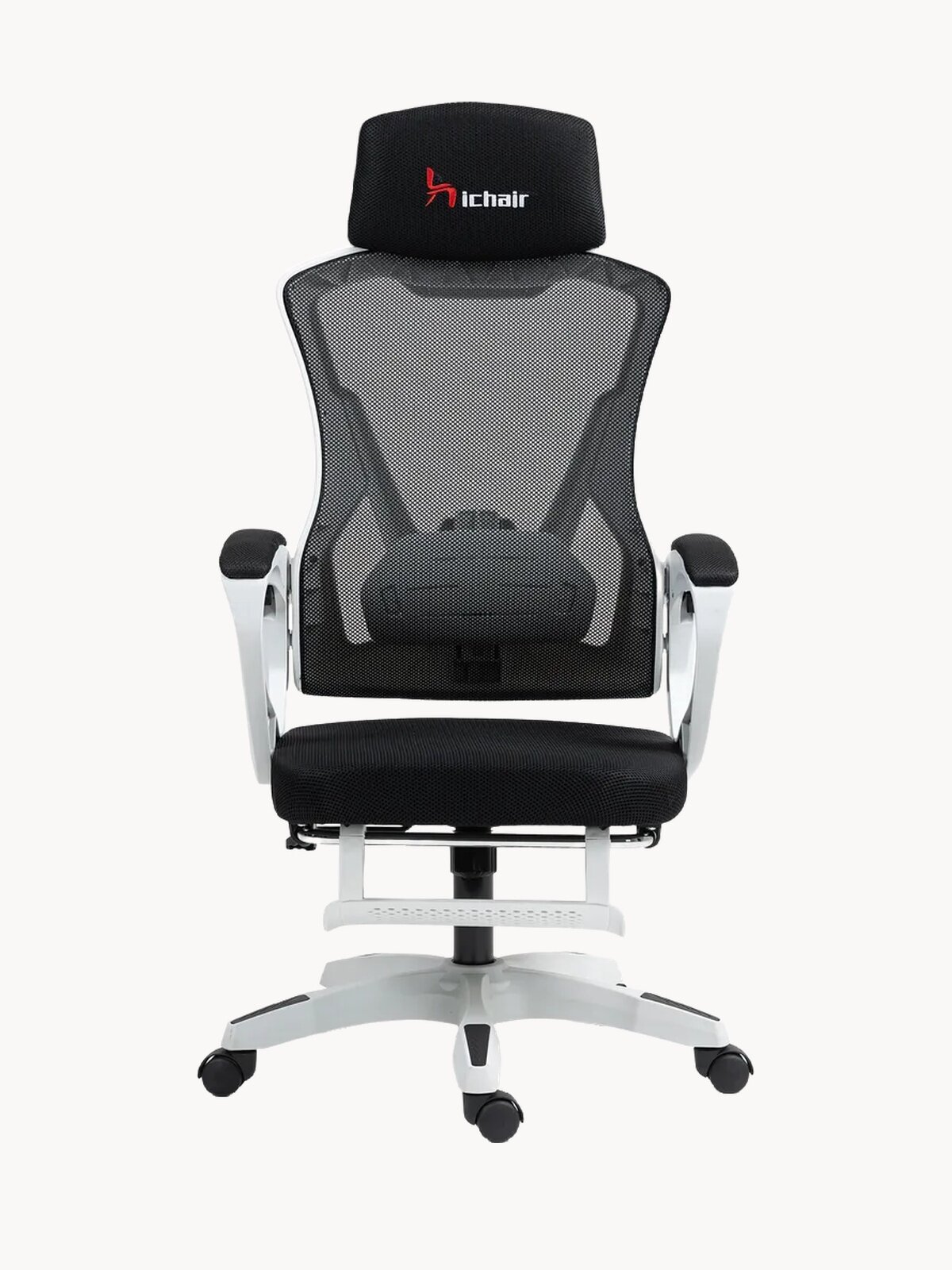 Офисное кресло RY-H818white, с механизмом качания и подставкой для ног, цвет черный белый