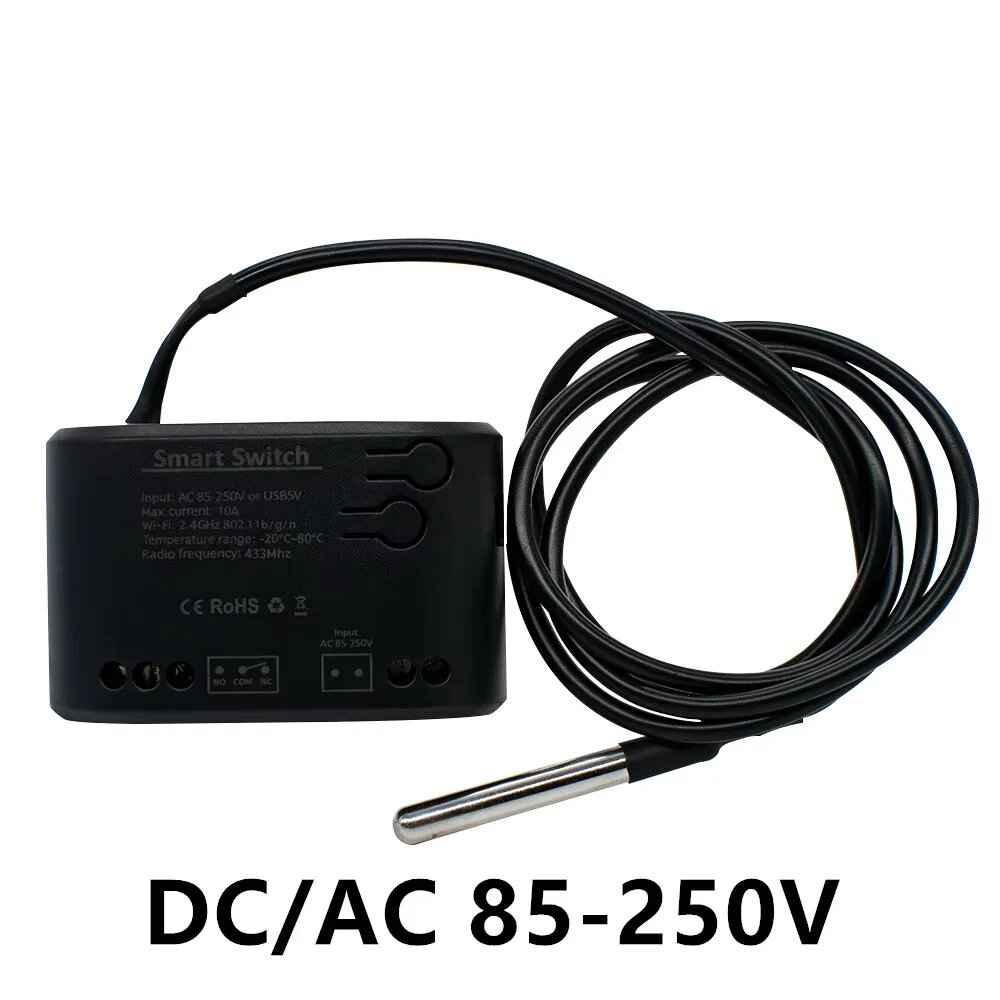 Tuya WiFi Smart Life Control Умный переключатель температуры с датчиком температуры Пассивный сухой контакт 85-250 В Реле переключателя