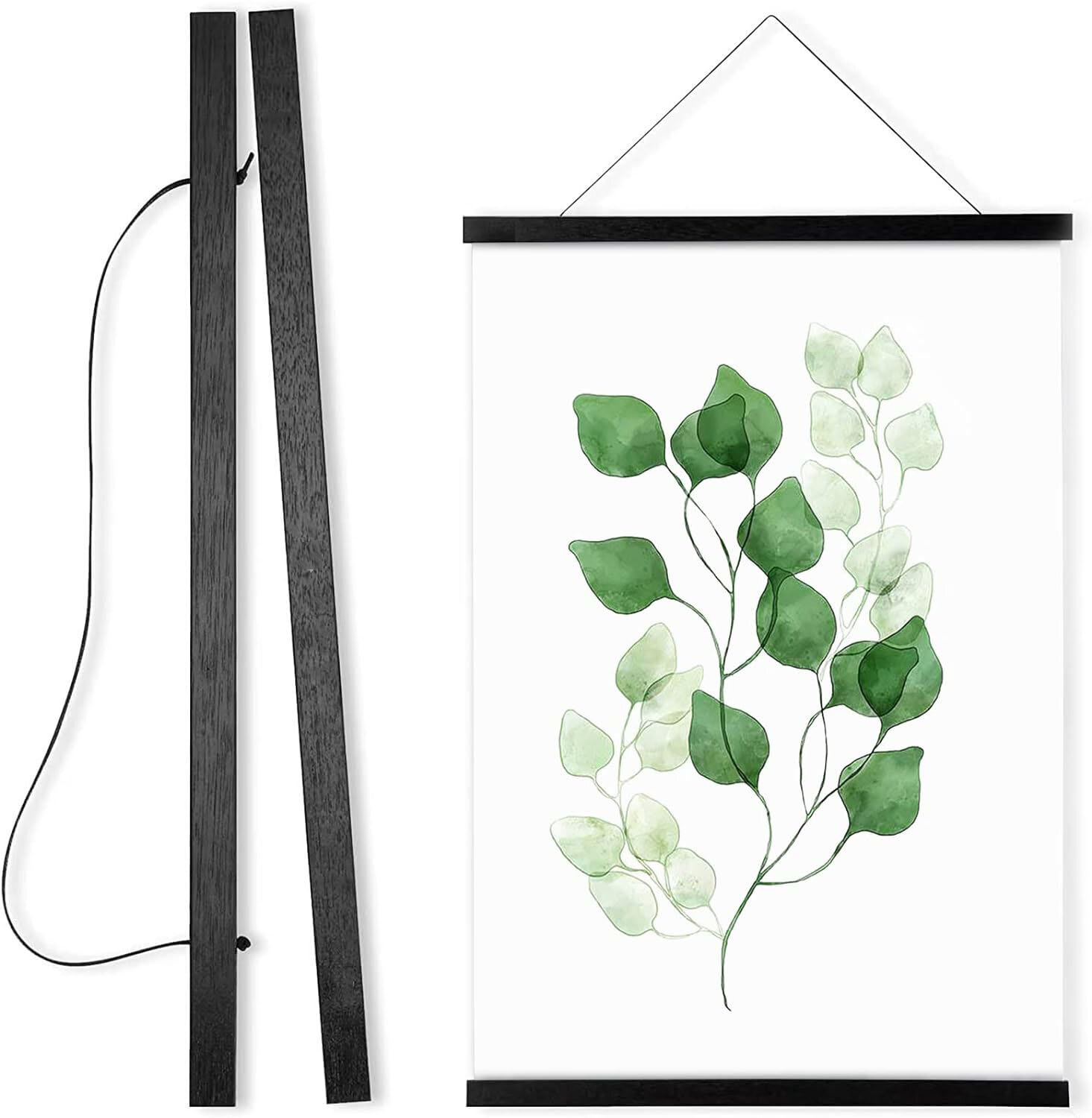 Магнитный каркас для постеров 20x30, 20x28, 20x36, 20x16, 20 дюймов широкий, материал натуральное тиковое дерево, цвет тиковое дерево/черный, в комплект входят 4 планки с сильными магнитами и веревка для подвешивания, 1 упаковка