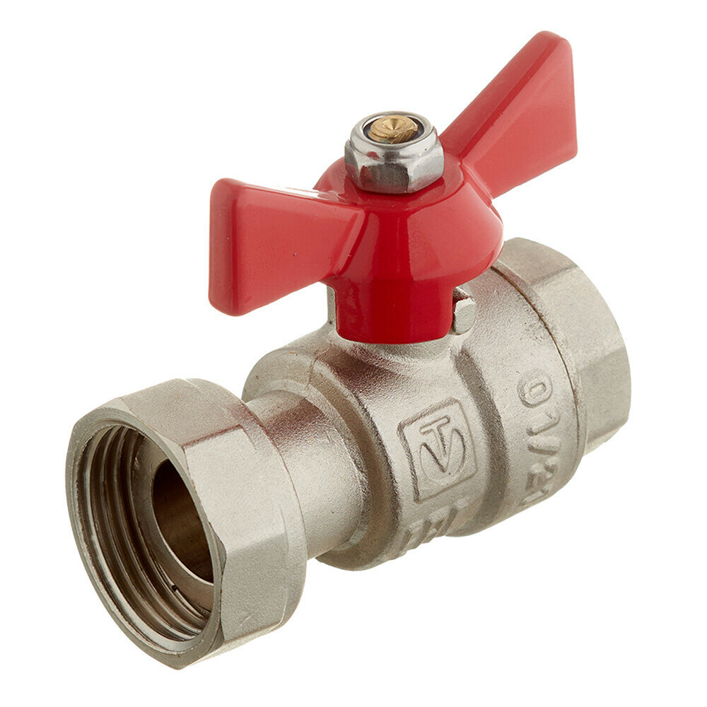 Кран шаровой латунный Valtec 3/4 ВРг х 1/2 ВРг проходной бабочка с накидной гайкой прямой VT.241. N.0405