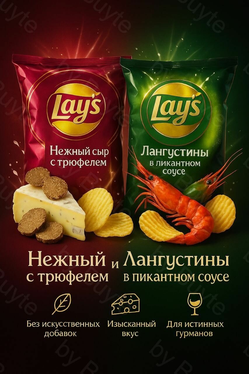 Чипсы картофельные Lay's/ Лейс Рифленые, Лангустины в пикантном соусе / Нежный сыр с трюфелем, 2 по 93г