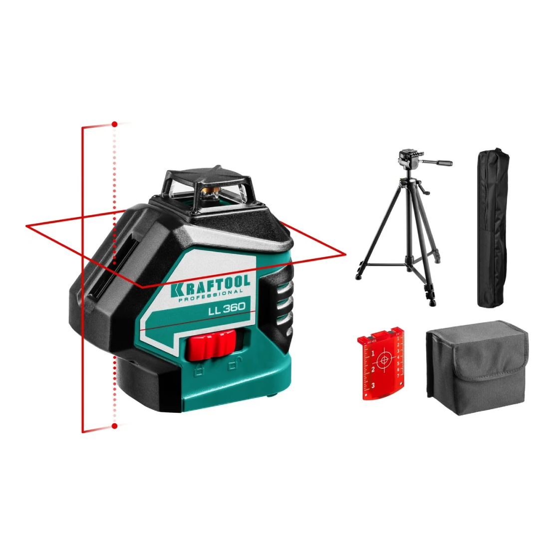 Лазерный нивелир Kraftool LL360-3, дальность измерения 20 м / 70 м (без/с детектором), IP54, самовыравнивание, зеленый